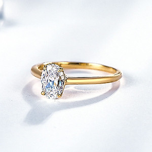 WSX 10K Yellow Gold Oval Engagement Rings with 1ct Moissanite for Women Solitaire Unique Wedding Promise Rings Size 8