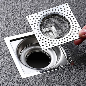 Bathtub Drain Hair Catcher, Fast Drain Shower Drain Hair Catcher, 304 Stainless Steel Drain Protector for Bathroom Pop-up Drain, Kitchen and General Drain (4 Pieces Square)