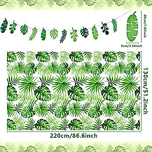 2 Pieces Palm Leaf Table Covers Hawaii Green Palm Leaves Tablecloths Tropical Leaves Table Cloths and 2 Pieces Palm Leaves Banners Palm Leaves Banner Decorations for Tropical Party Decorations