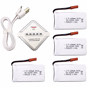 4PCS 3.7V 1200mAh Lithium Battery with 4 in 1 Charger for X900 X9TW Folding Quadcopter