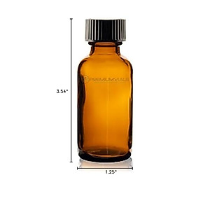 1 Oz (30 ml) Amber Boston Round Glass Bottle w/Cap - Pack of 12