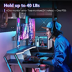 MOTPK Gaming Desk with Storage Shelf 47 inch, Computer Desk with Monitor Shelf, Gaming Table with Carbon Fiber Surface, Gamer Desk with Cup Holder & Headphone Hook, Gift for Boys Men, Black