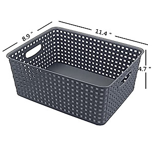CadineUS 4-Pack Plastic Storage Baskets, Woven Storage Basket Bins