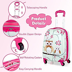 Goplus 2PC Kids Luggage, 12" & 16" Kids Carry On Luggage Set, Lightweight Spinner Suitcases for Boys and Girls (Owl)