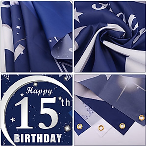 15th Birthday Decorations for Boys Girls - Navy Blue Birthday Decorations For Boys Girls Including HAPPY 15th BIRTHDAY Decorations Backdrop Tablecloth Balloon Garland Kit -15th Bday Decorations
