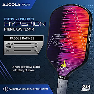 JOOLA Ben Johns Hyperion CAS 13.5 Pickleball Paddle - Carbon Abrasion Surface with High Grit and Spin, Sure-Grip Elongated Handle & 13.5mm Polypropylene Honeycomb Core - Comes With Custom Paddle Cover