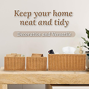 WeeNest Wicker Basket with Handle, Wicker Baskets for Organizing, Shelf Baskets, Shelf Baskets for Organizing, Woven Basket with Handles, Wicker Basket Organizers, Resin Wicker Set of 3, Latte