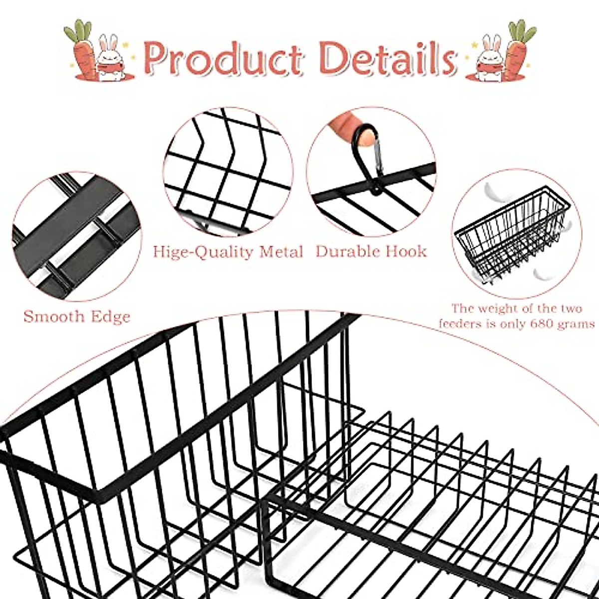 2PCS Pet hay Feeder Rabbit Guinea Pig Chinchilla Rabbit Small Animal Basket Hook Rabbit hay Feeder Guinea Pig hay Feeder Heavy-Duty Metal Frame hay Holder for Rabbits Guinea Pig Chinchillas