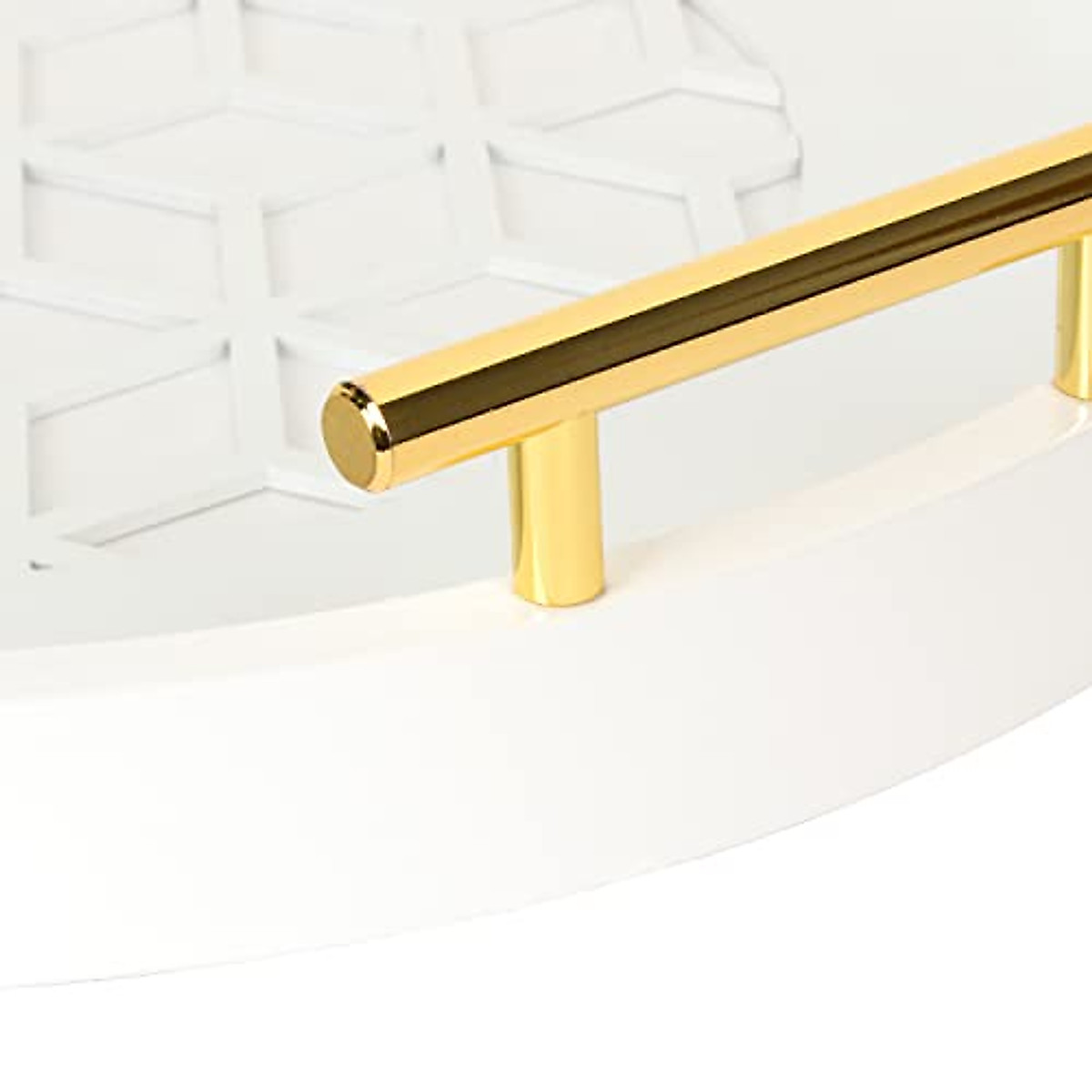 Kate and Laurel Caspen Round Cut Out Pattern Decorative Tray with Gold Metal Handles, White
