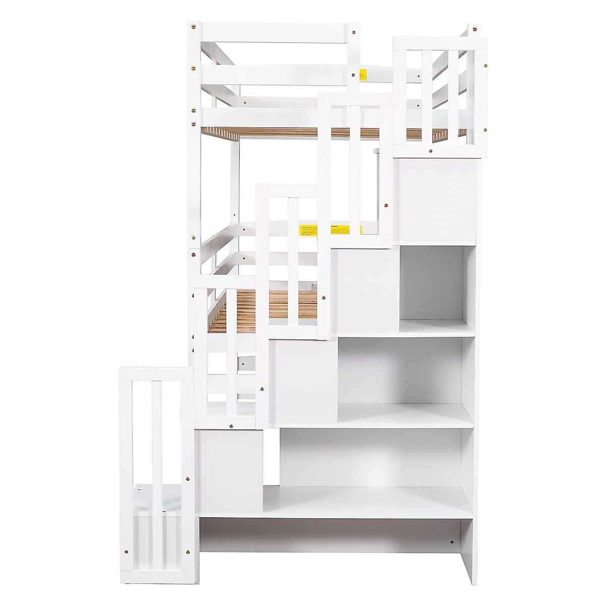 Harper & Bright Designs Wood Triple Bunk Bed with Storage Staircase, Wooden Floor Bunk Beds 3 Beds in 1 for Kids, Detachable Triple Bed Can Convertible into Twin Bunk Beds & Loft Bed, White