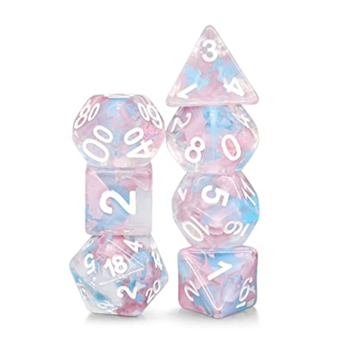 DND Polyhedral Dice RPG Dice for Dungeons and Dragons,Pathfinder,MTG,D&D Role Playing Game,Pink Blue Flower Transparent Dice Set,with Grey Waterproof Bag