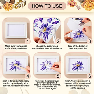 BBTO 12 Sheets Rub on Transfers for Crafts and Furniture Rub on Transfer Stickers Decals for Wood DIY Paper Home Decor, 5.5 x 5.7 Inch(Floral Style)