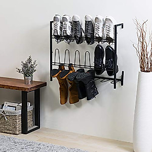MyGift Premium Black Metal Hanging Wall Shoe Rack for Walk in Closet, Mudroom and Entryway, Wall Mounted Space Saving Boot and Shoe Rack Organizer, Holds 9 Pairs