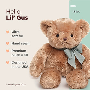 Bearington Collection Baby Gus The Brown Teddy Bear Plush, 13 Inch Bear Stuffed Animal