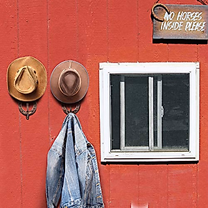 Cowboy Hat Rack - Set of 2 Decorative Wall-Mounted Holder - Heavy-Duty Iron Hanger and Organizer DIY Kit for Hats, Coats and Keys - Rustic Western Horseshoe Hooks for Storage and Display