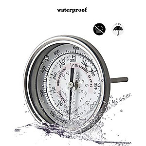 BBQ Grill Thermometer for Kamado Joe Barbecue Charcoal Grill 3 1/4" Inch Waterproof Large Surface Stainless Steel 150°F-900°F Wide Range Cooking Thermometer