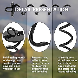 Eurmax USA 4-Pc Pack Spiral Stakes Heavy Duty Anchor Kit Ice Screw Anchor for Trampoline, Tents, tarps, Canopies,car Ports,Dog tie Out and etc Bonus Tie Down Straps 4-Pc Pack (Black)