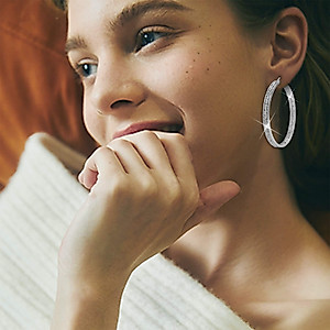 Jstyle Women's Stainless Steel Pierced Large Hoop Earrings with Rhinestone