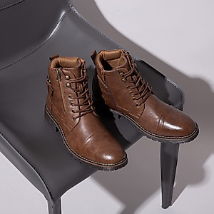 Vostey Men's Boots Casual Dress Boots for Men Brown Boots Mens Motorcycle Combat Ankle Boot (BMY678A dark brown 10)