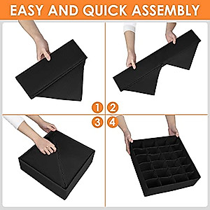 Criusia 4 Pack Sock Underwear Organizer Dividers, 44 Cell Drawer Organizers for Clothing, Foldable Closet Organizers and Storage for Bras, Socks, Underwear, Ties (Black)