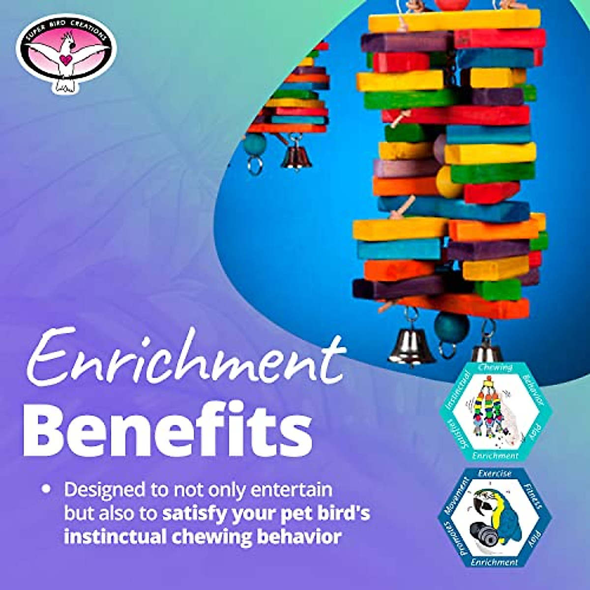 Super Bird Creations SB477 XL Woodpile Bird Toy, Large/XL Bird Size, 19" x 8"