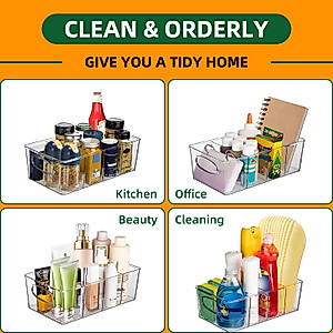 Generic 2 Pack Pantry Organizer Bins with Removable Dividers, 4 Divided Sections, Clear, Sturdy & Lightweight, Perfect for Cabinet, Kitchen, Pantry & Refrigerator Organization