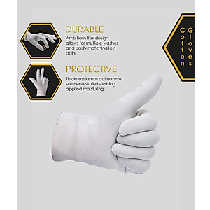 DOVORTEX 24 Pcs White Cotton Gloves, Protective Gloves for Dry Hands, Moisturizing Gloves, Inspection Gloves, Machine Washable