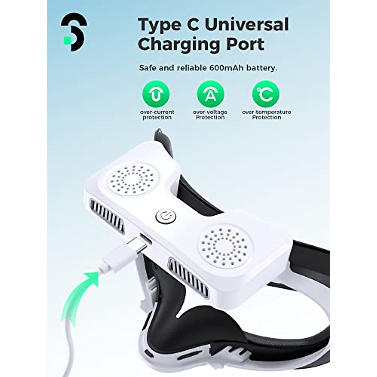 VR Cooling Fan Compatible with Meta/Oculus Quest 2, SOOMFON Upgraded Face Pad with Double Cooling Fan System and Five Ventilation Modes, Accessories to Relieve Lens Fogging and Hot Air