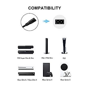 AC Power Cord for PS5 / PS4 / PS4 Slim / PS3 Slim / PS3 Super Slim, Xbox One S / Xbox One X / Xbox Series S / Xbox Series X, Playstation 5 Playstation 4 Slim Playstation 3 Slim Power Cable Replacement