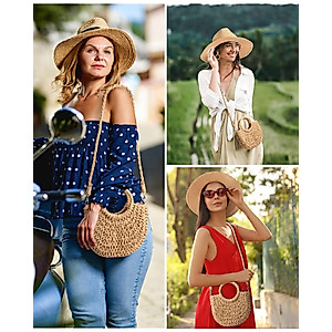 3 Pcs Women Straw Bag Rattan Wide Brim Sun Hat Woven Earrings for Summer Beach