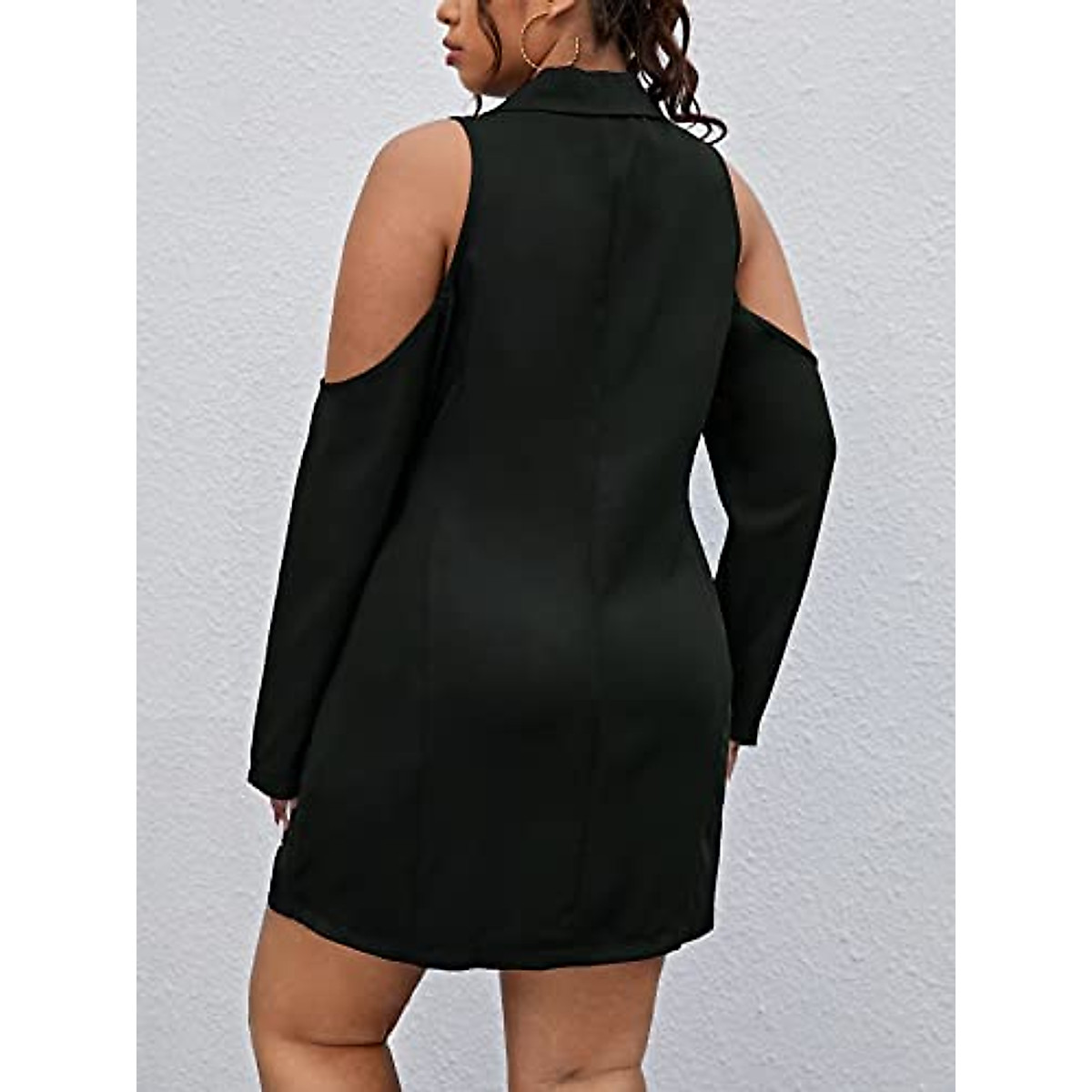 WDIRARA Women's Plus Size Cold Shoulder Button Front Long Sleeve Blazer Dress Black 3XL