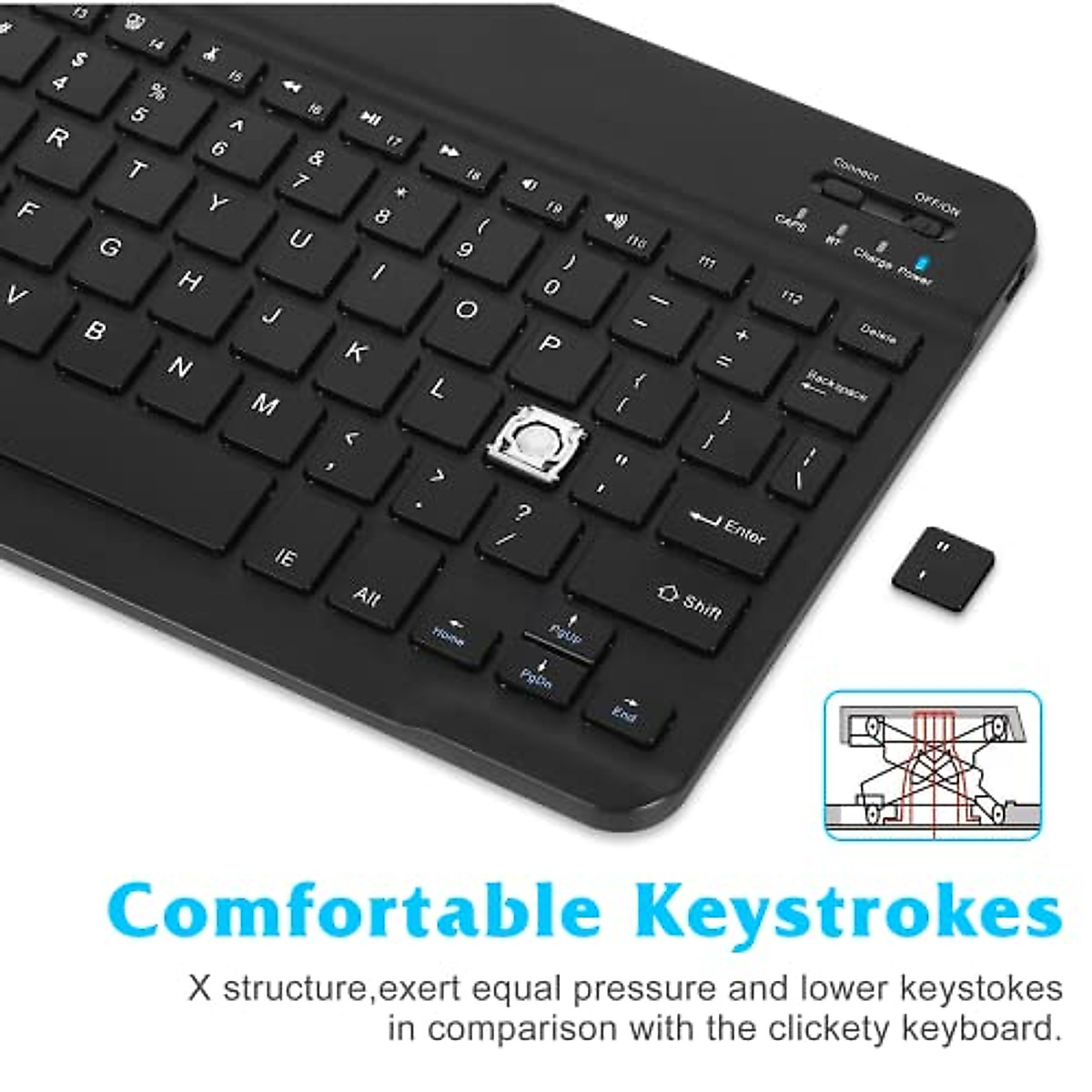Ultra-Slim Rechargeable Bluetooth Keyboard Compatible with Microsoft Surface Duo and Other Bluetooth Enabled Devices Including All iPads, iPhones, Android Tablets, Smartphones, Windows pc, Black