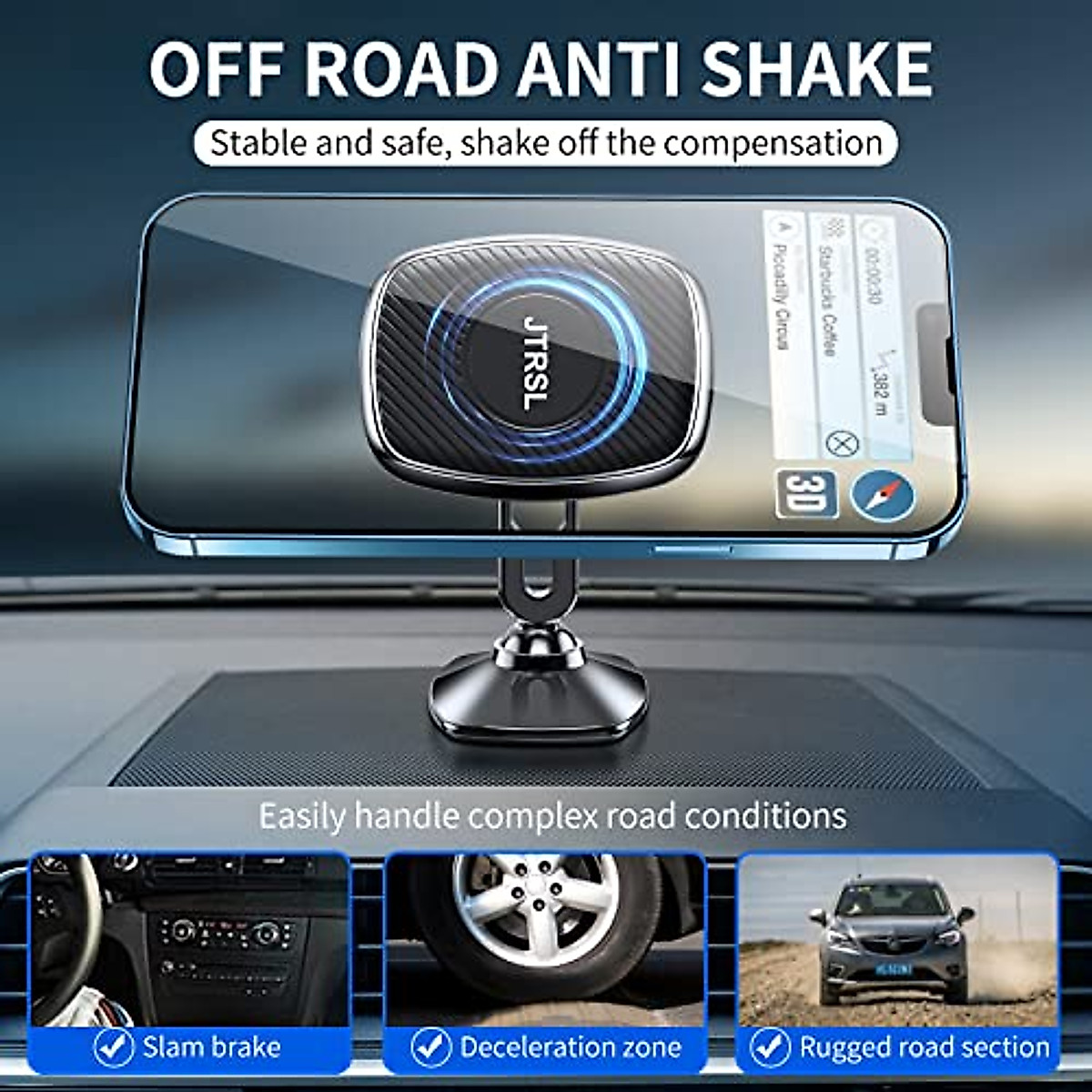 JTRSL Car Magnetic Phone Mount - Alloy Car Phone Holder for Dashboard and Air Outlet, 360° Rotatable Universal Magnetic Car Mount Suitable for iPhone, Samsung and Other Smartphones (Black)