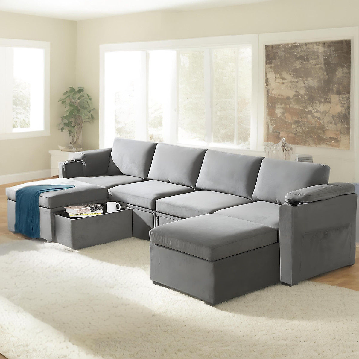 BELUXI modular sectional couches for living room lounge sofa U shaped couch furniture sets l shape sleeper bedroom comfy modern (Grey, U Shaped Sectional-1)