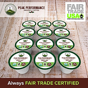 Peak Performance Organic Decaf Coffee Pods - High Altitude USDA Organic Decaf Coffee. High Mental Performance Coffee. Fair Trade, Low Acid Beans Medium Roast Single Serve Decaffeinated. 24 Count Cups