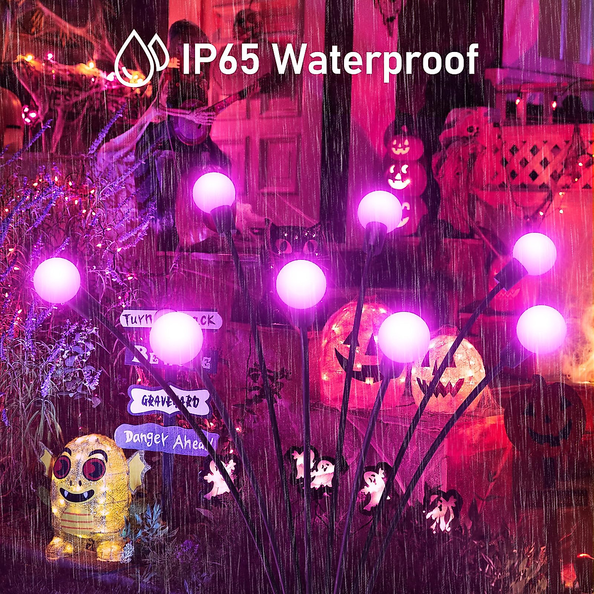 KELME Halloween Decorations Outdoor, 8 Pack 64 LED Swaying Solar Halloween Lights, Bright Firefly Garden Lights Solar Outdoor Halloween Decor Decorations for Outside Yard Pathway - Purple