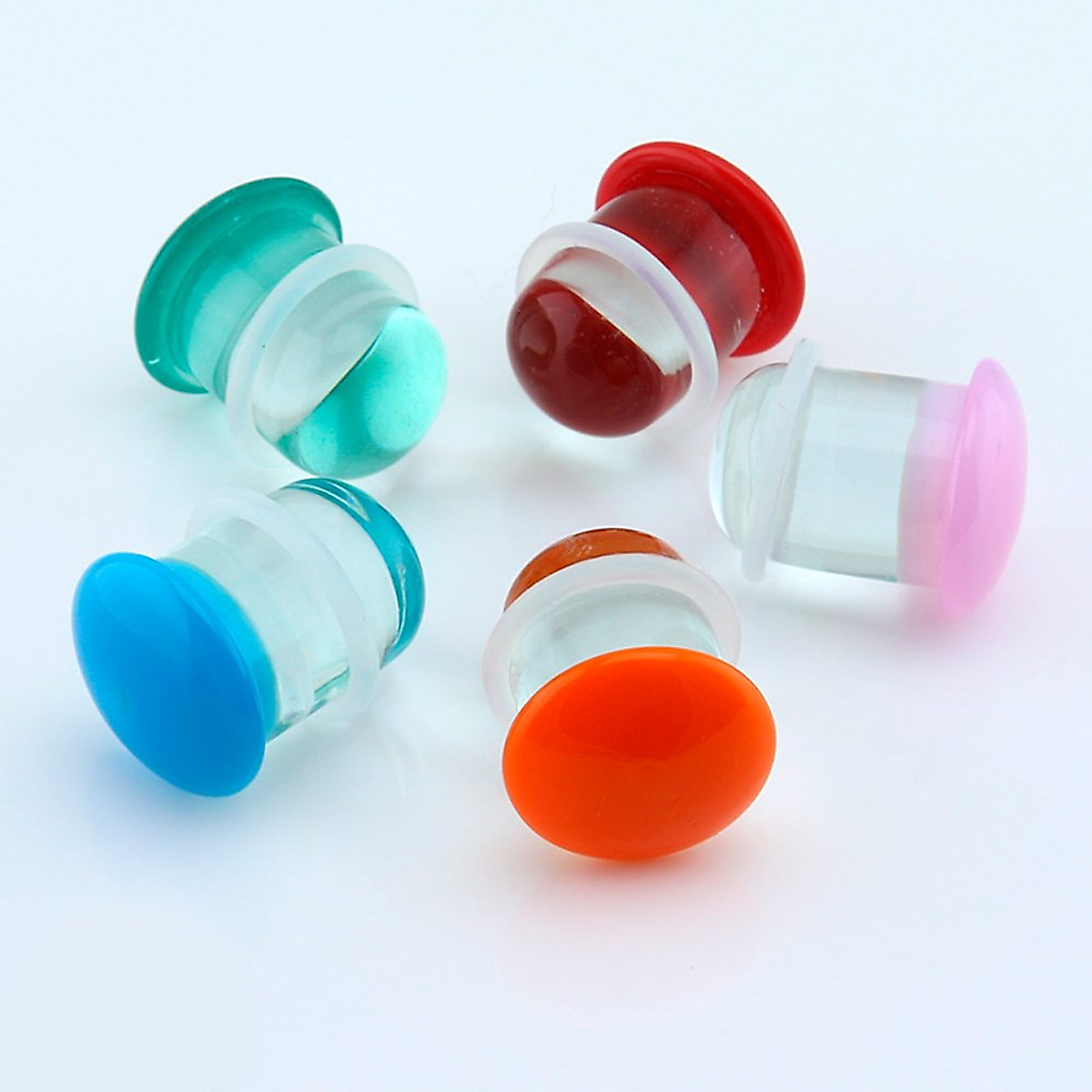 Urban Body Jewelry Light Blue Color Front Single Flare Glass Plugs Sizes/Gauges 8G - 00G (1 Pair - 2 Pieces) (7/16" (11mm))