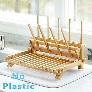 PopYum Space Saving Bamboo Drying Rack, Counter countertop Wood Folding Collapsible for Baby Bottle, Plastic Bag, Cup, Glass, Silicone, Dish, Water Bottle, Wooden, Compact, Accessories, Kitchen