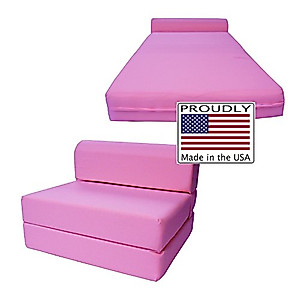 D&D Futon Furniture Pink Sleeper Chair Folding Foam Bed, 70 x 32 x 6, Studio Guest Foldable Sofa Bed, Couch, High Density Foam 1.8 Pounds.