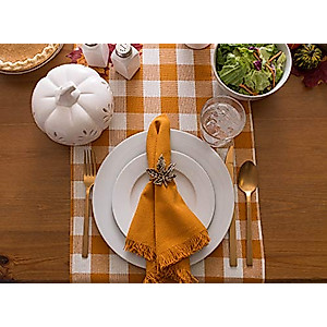 DII Heavyweight Fringed Check Tabletop Collection, Table Runner, 14x72, Pumpkin Spice