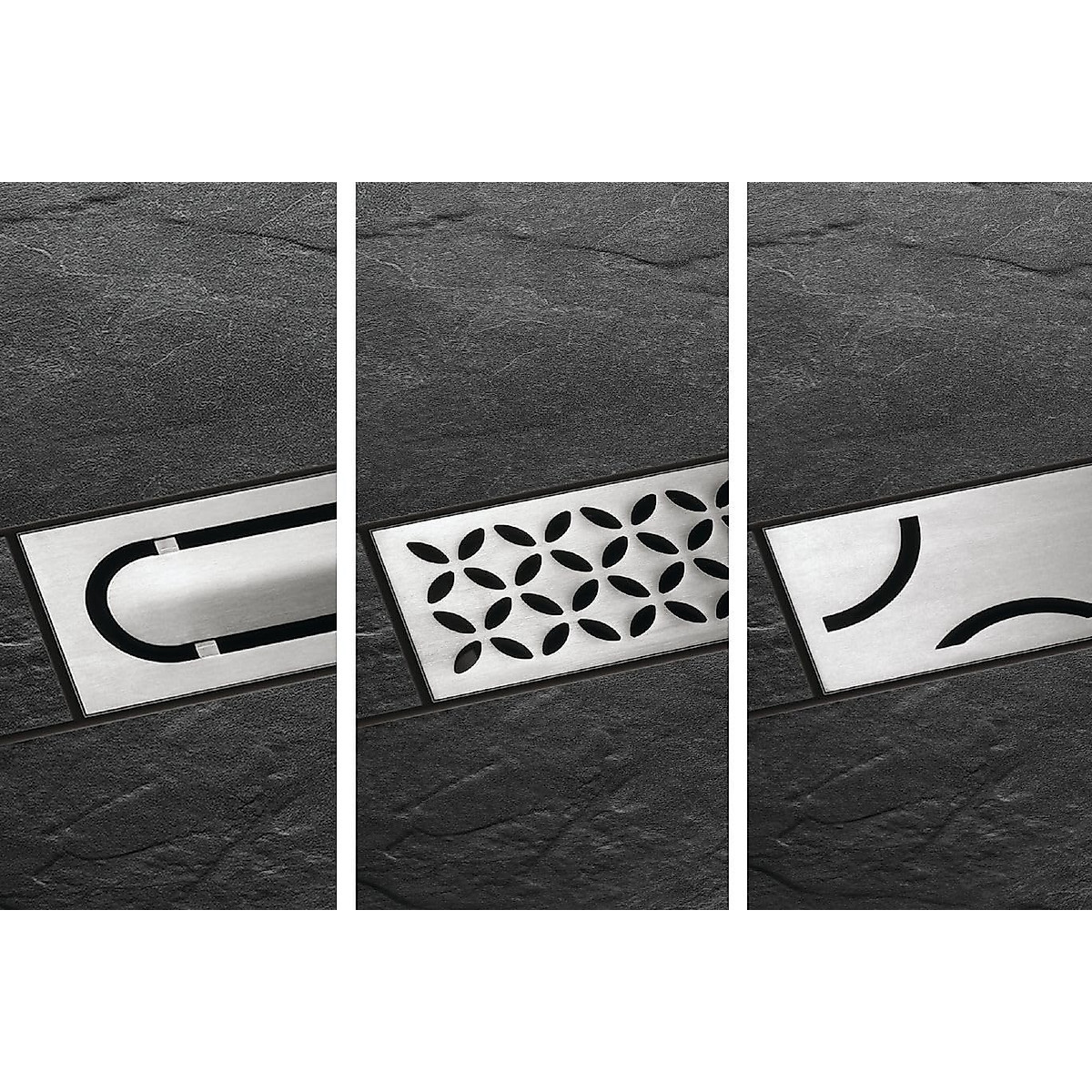 Schluter Kerdi-Line Brushed Stainless Steel Grate Assembly for Tile and Stone Coverings - Adjustable, Square Design - 3/4" Frame, 20" Length - KL1B19EB50