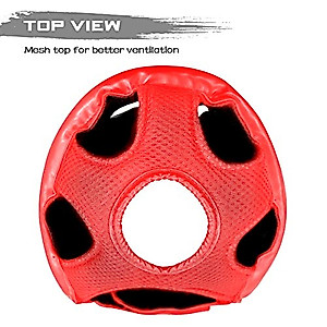 Luniquz Boxing Headgear for Kids Junior Adults Kickboxing Training MMA Sparring Karate, L Red