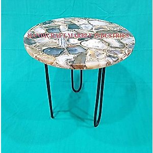 21" Inch Round Brown Grey Agate Coffee Table with Hair Pin Style Metal Base, Agate Table, Stone Coffee Table, Agate Table Top, Agate Round Coffee Table, Agate Side Table Home Decor