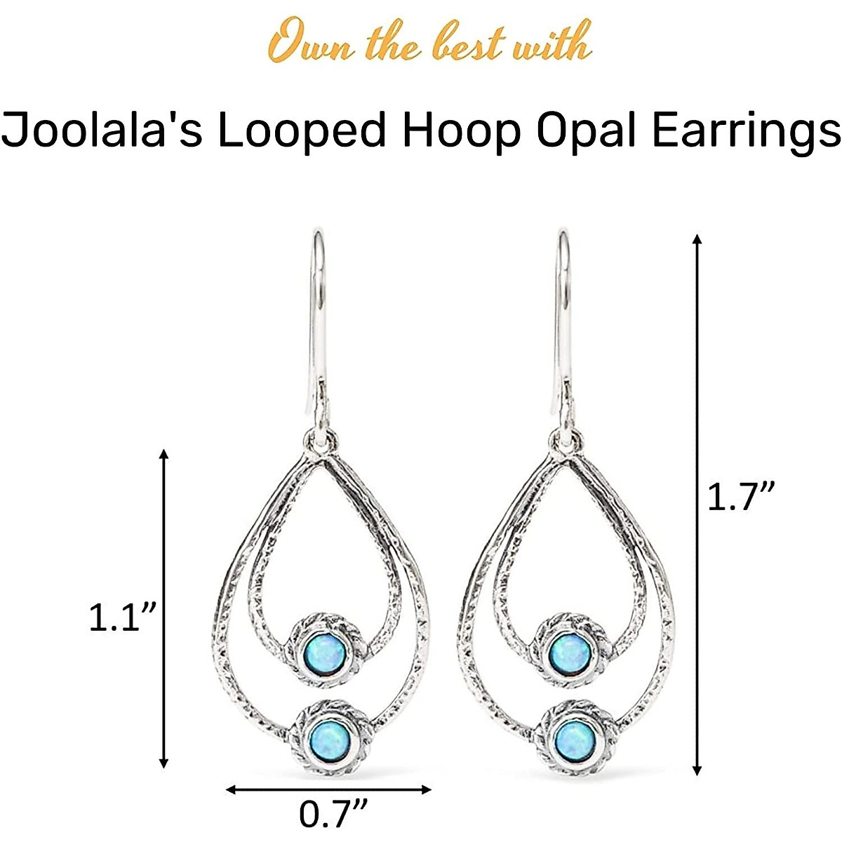 Joolala Looped Hoop Opal Drop Earrings - Handmade Opal Drop Earrings for Women – .925 Sterling Silver Looped Hoop Opal Drop Earrings