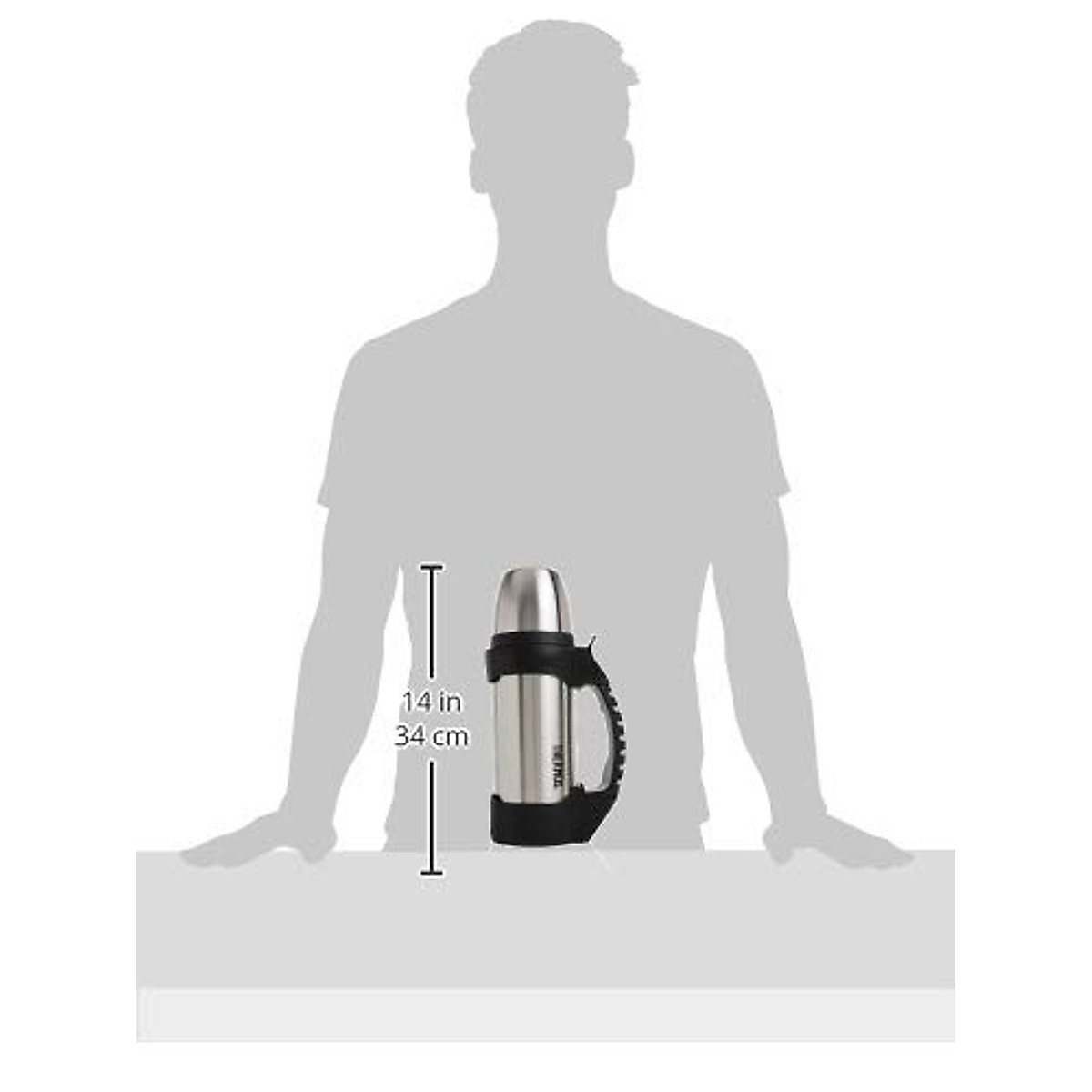 Thermos The Rock Vacuum Insulated 1 Liter Beverage Bottle, stainless steel/black, 1.1 quart (2510TRI2)