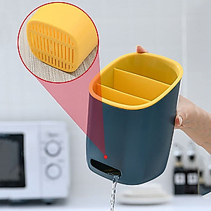 Plastic Kitchen Utensil Holder Cultery Drainer, Cutlery Dryer Spoon Fork Chopstick Storage Holder Box, Drain Rack Spoon Fork(Blue)