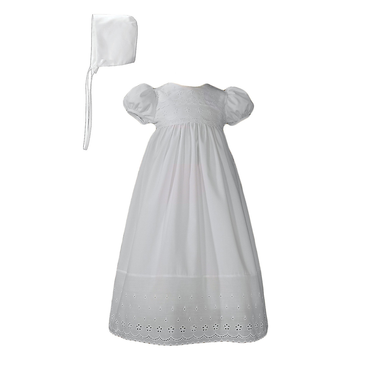 100% Cotton Dress Christening Gown Baptism Gown with Lace Border (Newborn (Birth-7 lbs)) White