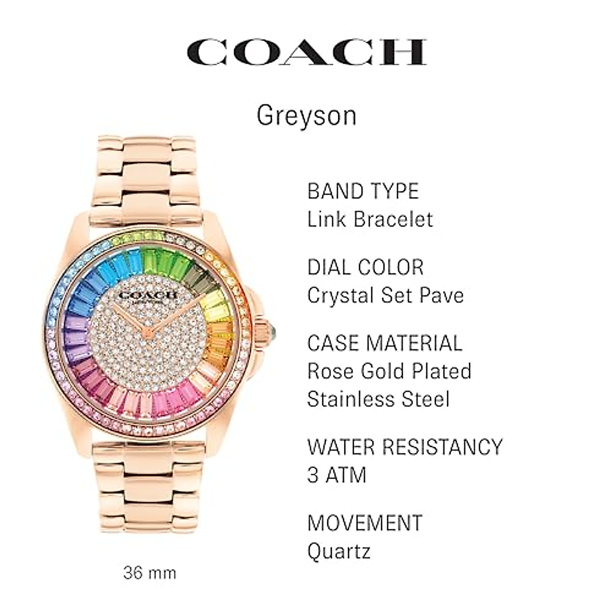 Coach Greyson Women's Watch | Enhancing Elegance for Every Event | Water Resistant (Model 14504275)