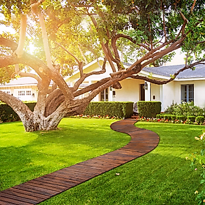 Dragosum 8FT Garden Pathway Wooden Walkway, Outdoor Path Curved Walkway Roll Out Plow and Hearth Wooden Walkway, Decorative Lawn Patio Pavers Boardwalk Beach Wedding Party (Curved)