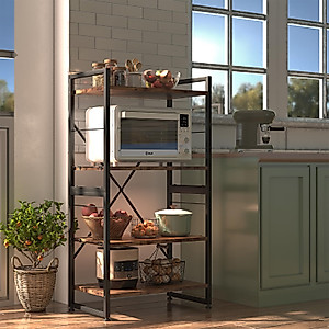 Azheruol 4 Tiers Bookshelf Adjustable Shelf Organizer, Rustic Brown Small Bookcase for Small Space,Industrial Wooden Storage Bookcase Display Rack and Storage Organizer for Living Room Home Office